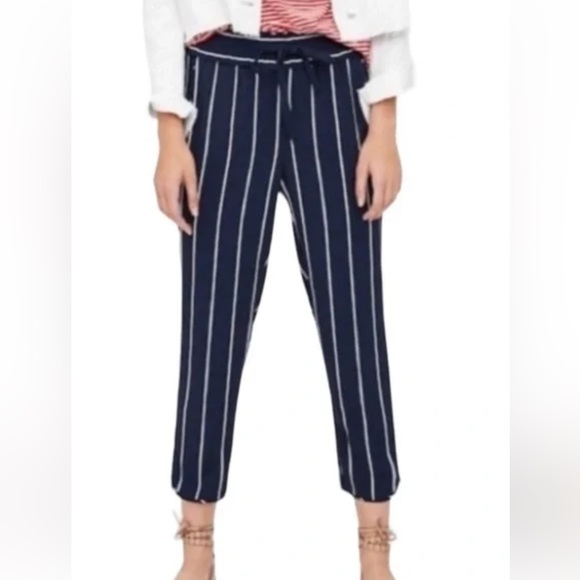Zara | Pants & Jumpsuits | Zara Trf Collection Navy Stripe Belted Paper ...